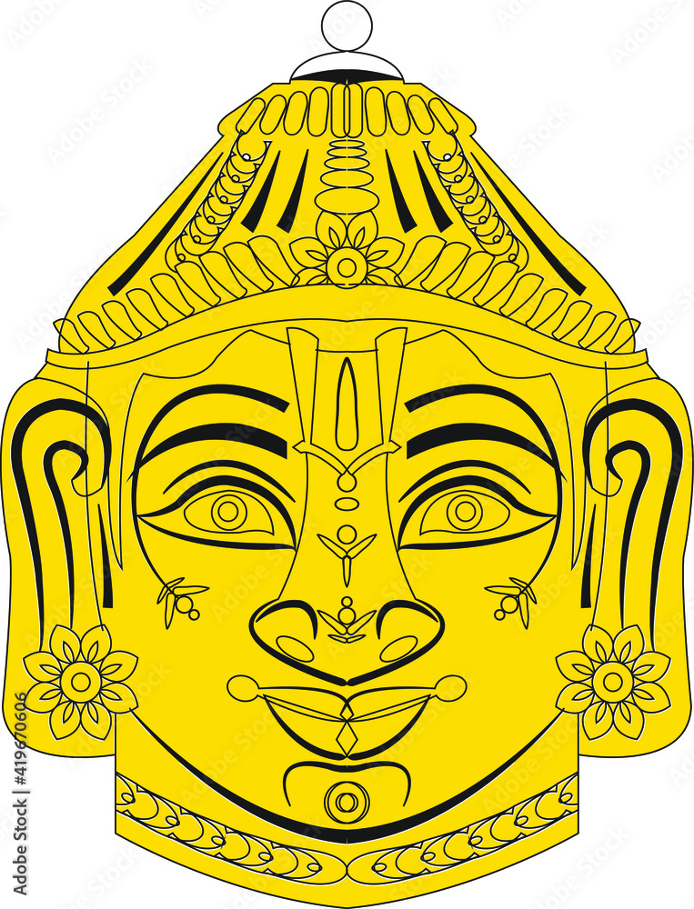 Man's face painted mashed paper (papier mache) mask on white background ...