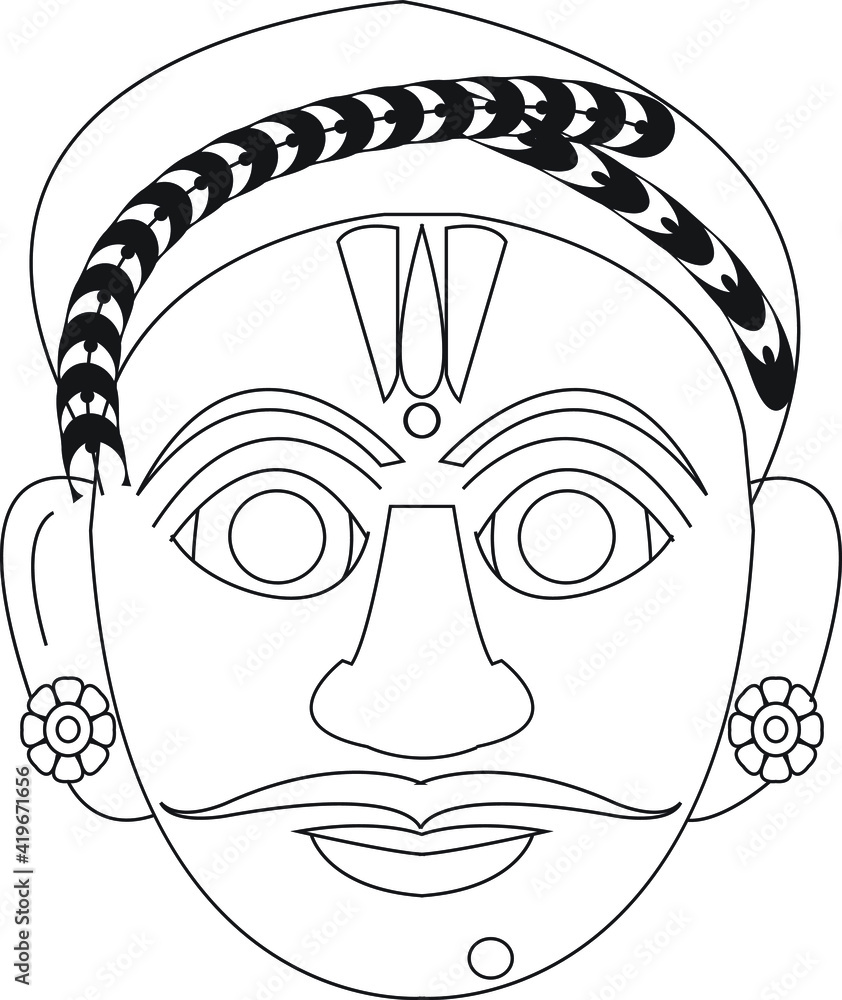 Man's face painted mashed paper (papier mache) mask on white background ...