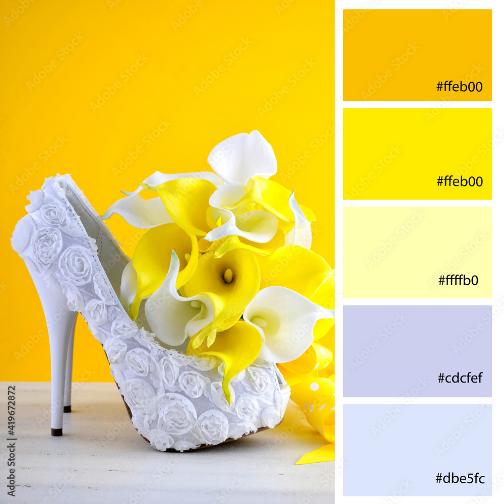 Wedding Planner Color Palette inspired by yellow and white bridal shoes ...