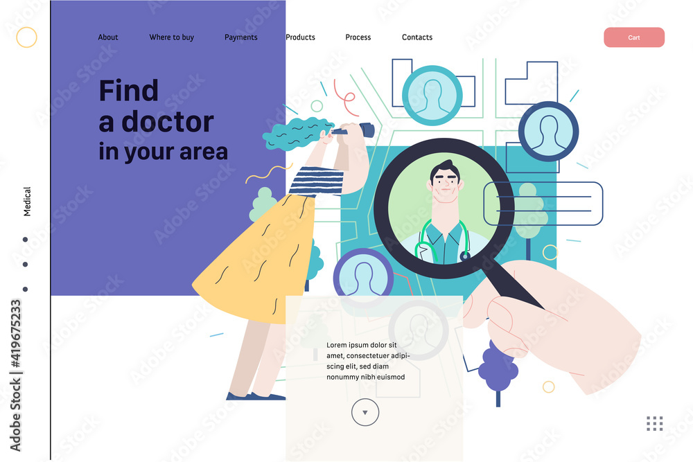 Find a doctor -medical insurance web page template -modern flat vector ...