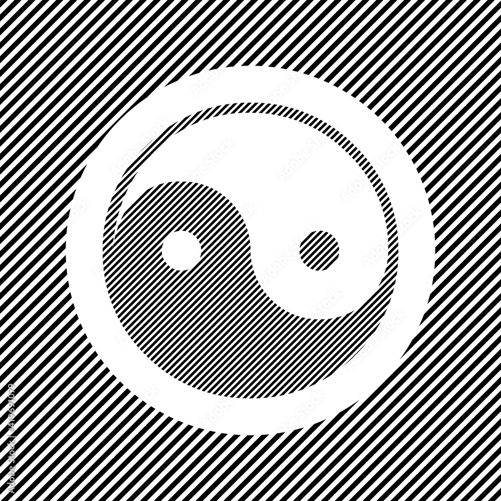 A large yin yang symbol in the center as a hatch of black lines on a ...