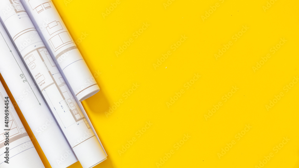 Construction project drawings concept. Architecture Blueprints on ...