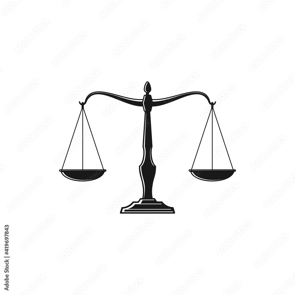 Scales isolated monochrome icon. Vector dual balance Themis scales of ...