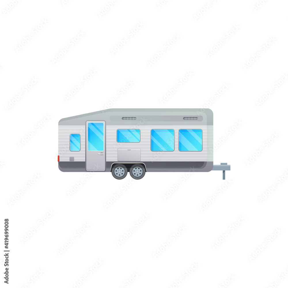 Travel trailer or camper van and RV caravan vehicle, vector icon ...
