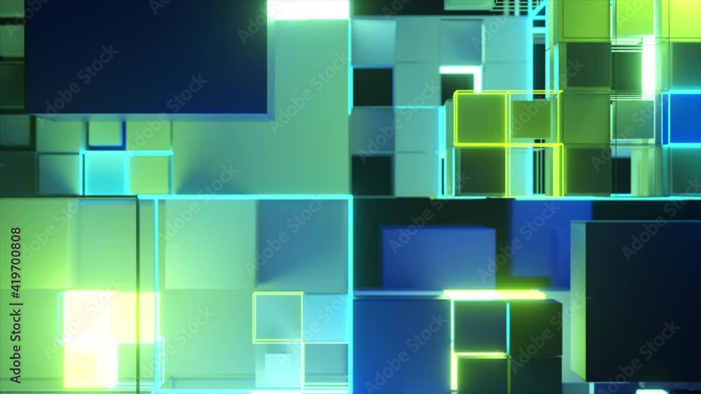 Abstract background with motion cubes. An array of different sized ...