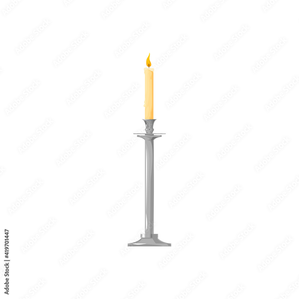 Church candle in metal candlestick isolated religion symbol. Vector ...