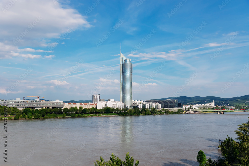 01 June 2019 Vienna, Austria - Millennium Tower office. Second tallest ...