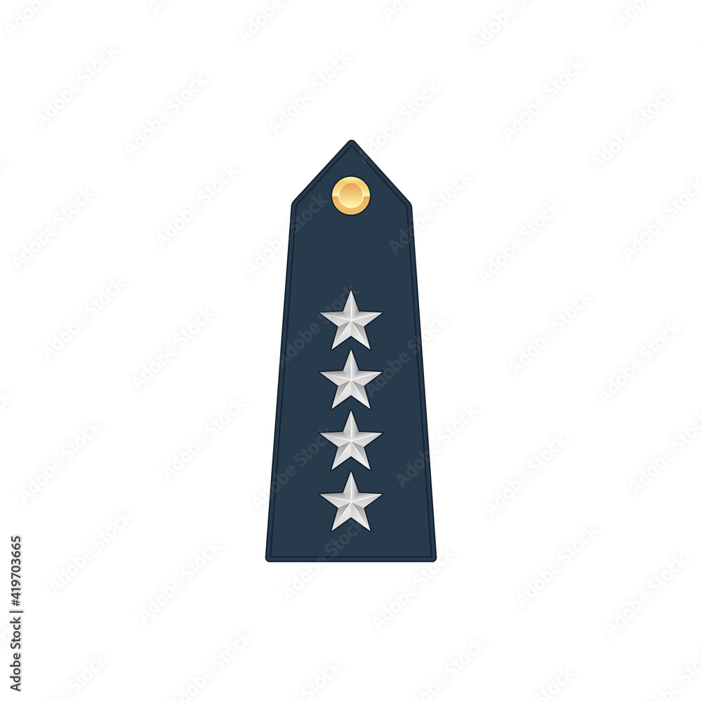General lieutenant military stripe with four stars isolated insignia ...