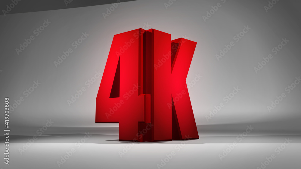 Red 4K shiny logo, minimal 3d render in front of a white curved ...