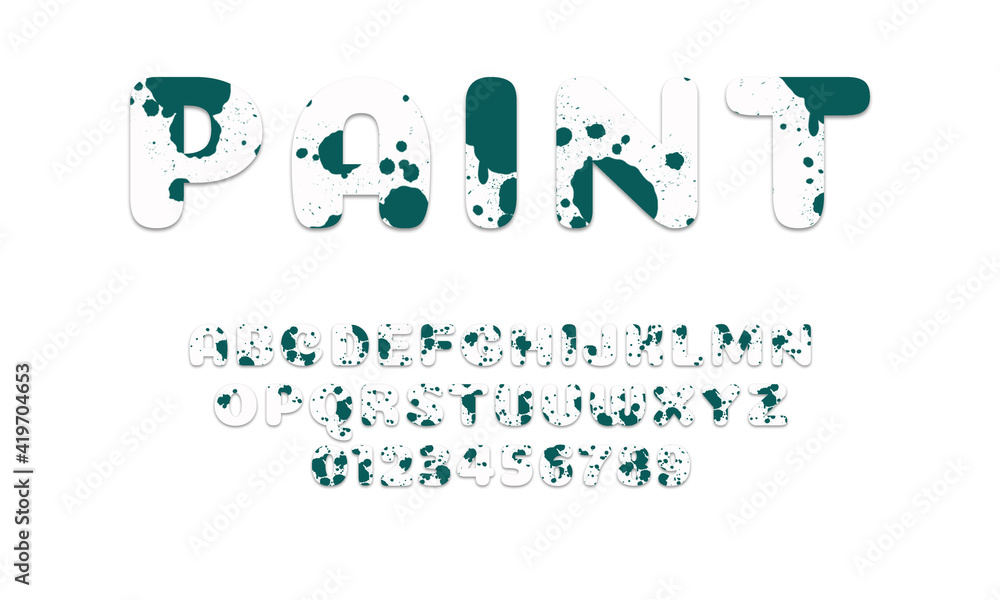 Blue bold font with colorful paint splashes, textured alphabet letter ...