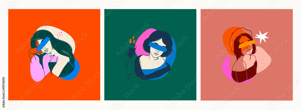 Hand drawn Portraits of beautiful ladies. Pretty young women. Stylish ...