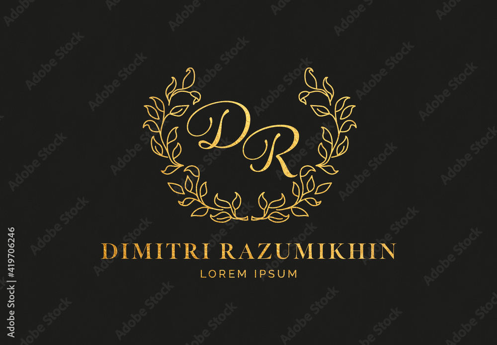 Royal Logo Design with Initials and Leaf Wreath Stock Template | Adobe ...