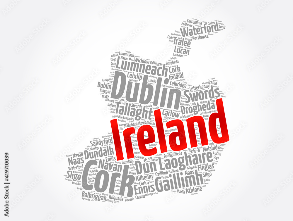 List of cities and towns in Ireland, map word cloud collage, business ...