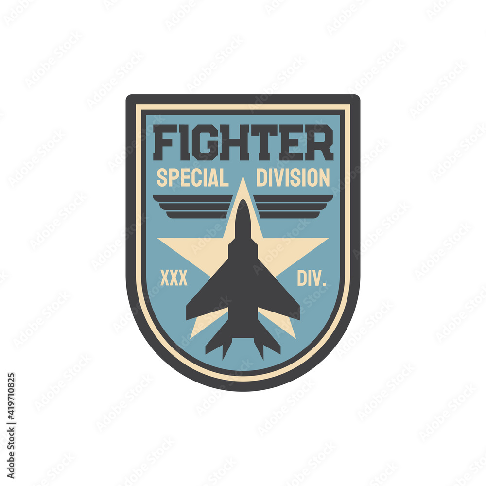 Aviation squad army chevron insignia of airplane jet fighter isolated ...