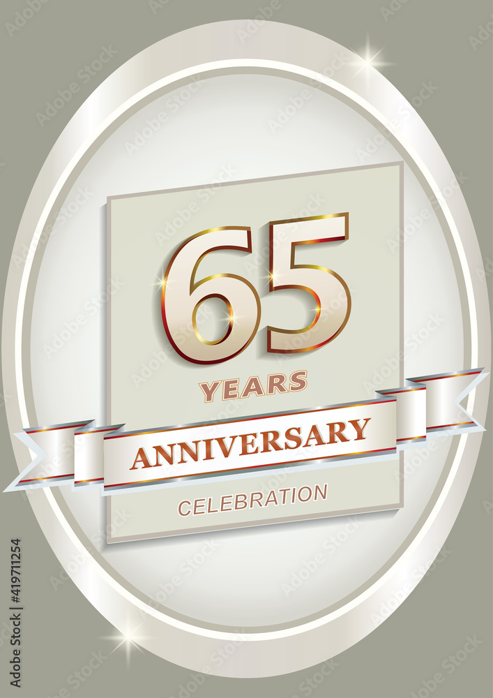Anniversary 65th celebration. Logo template with 65 years in silver ...