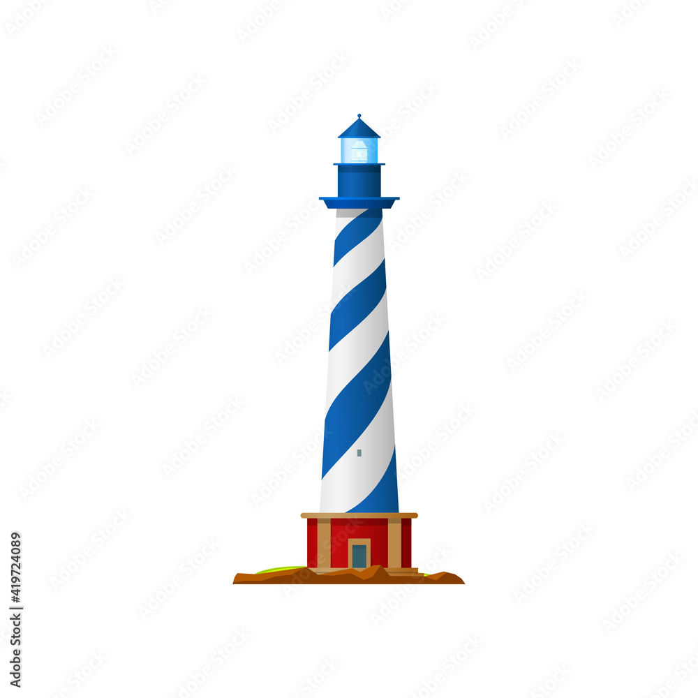 Sea beacon isolated nautical building. Vector marine tower with ...