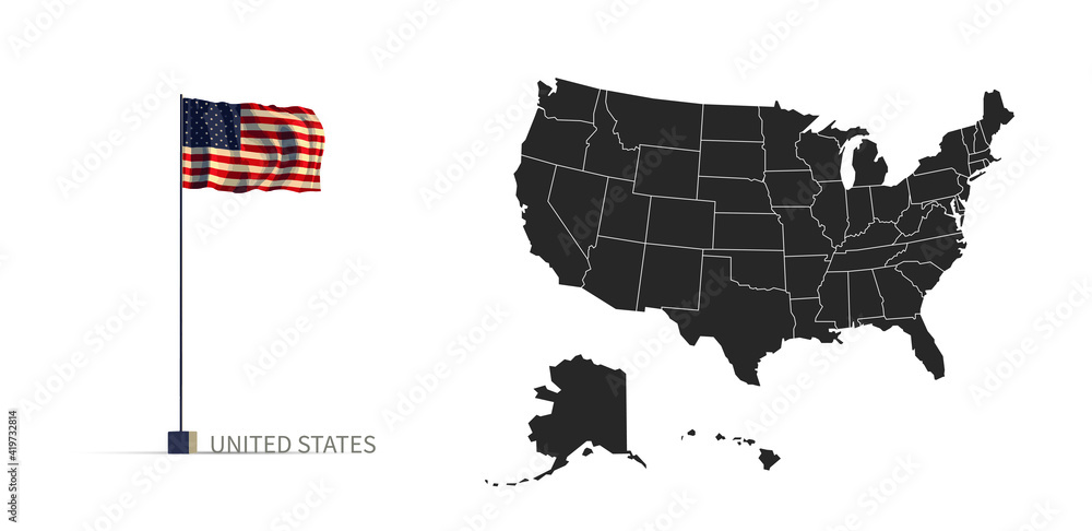 U.S map. gray national vector map, and flag 3d illustration. Stock ...