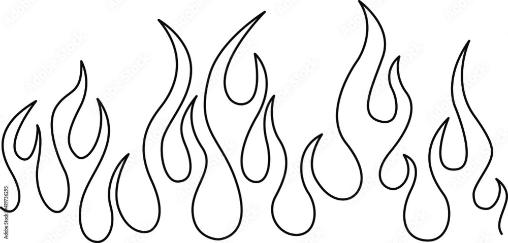 Minimalistic silhouette of flame. Fire vector illustration. Black and white. White background ...