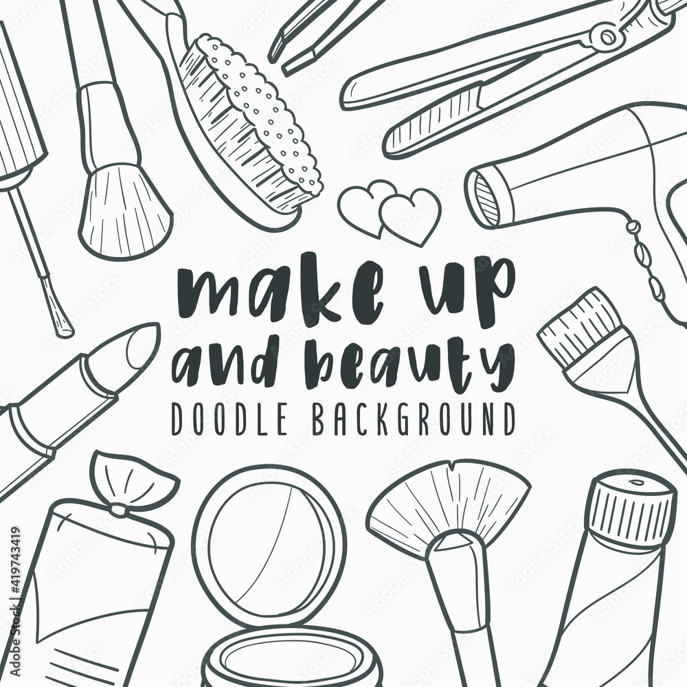 Make Up Doodle Banner Icon. Beauty Vector Illustration Hand Drawn Art ...