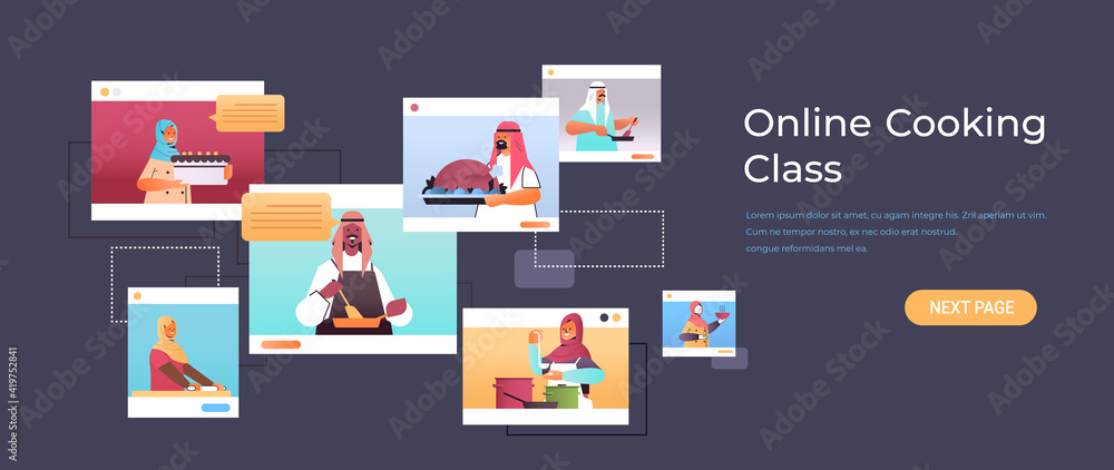 set arabic food bloggers preparing dishes arab chefs in web browser ...
