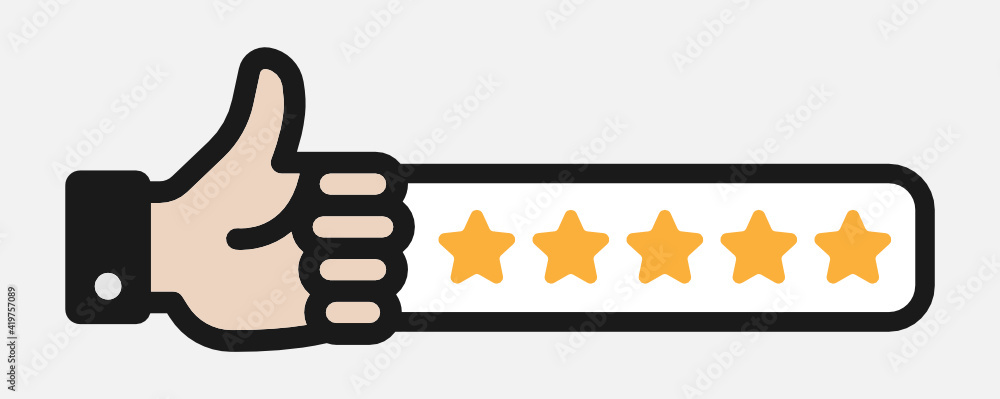 Thumb up yellow stars customer rating icons. Set of feedback evaluation ...