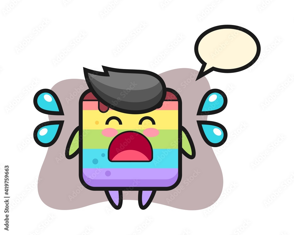 Rainbow cake cartoon illustration with crying gesture Stock Vector ...
