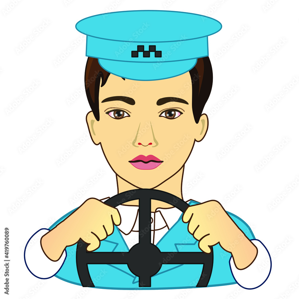 emoji with retro taxi driver holding a wheel while driving the car and ...
