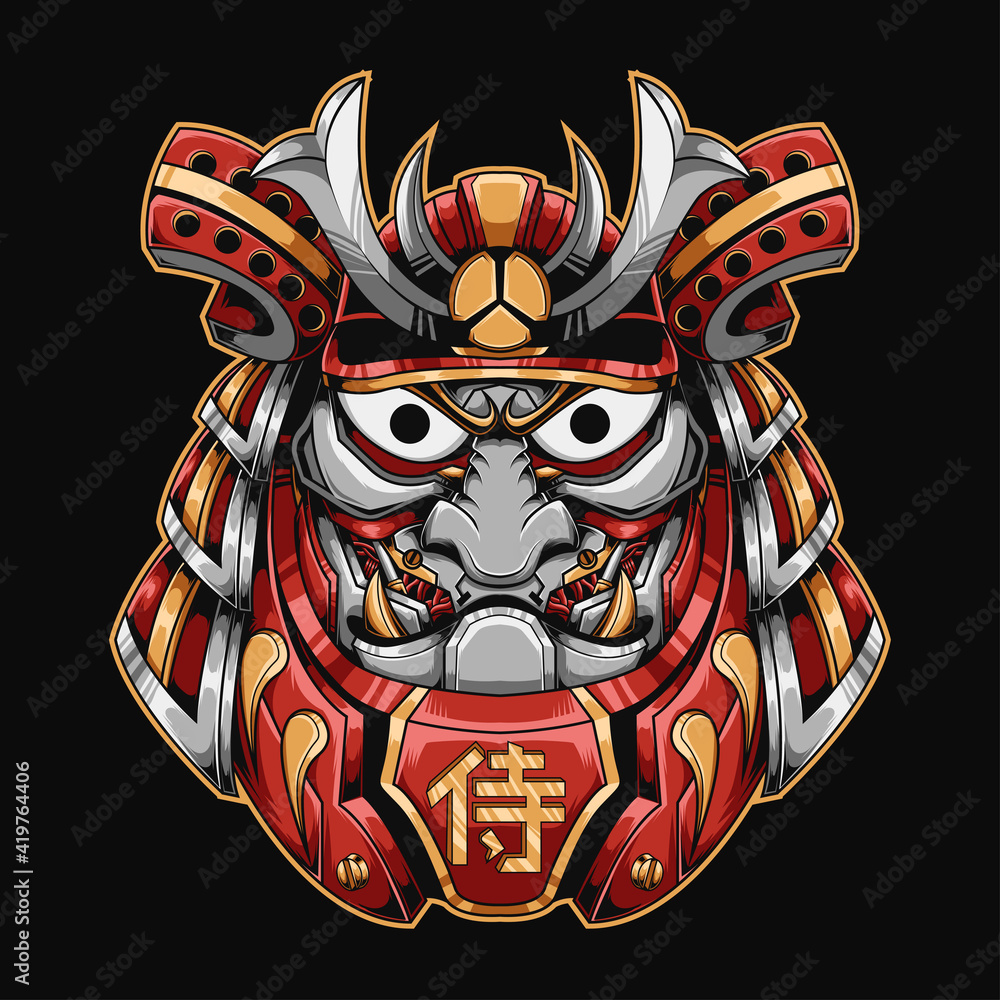 Japanese Daruma Samurai Illustration perfect for t-shirt design, merchandise, poster, sticker ...