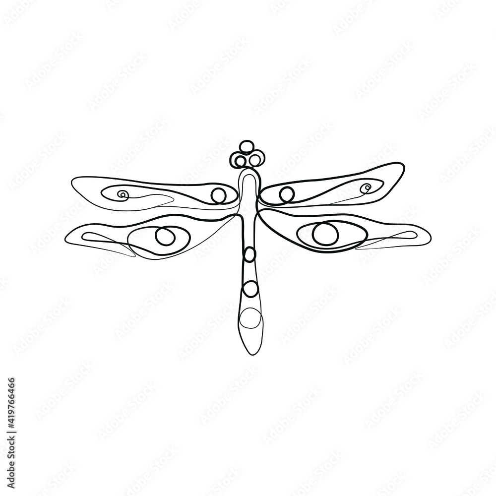 Dragonfly, continuous line drawing, small tattoo, print for clothes and ...