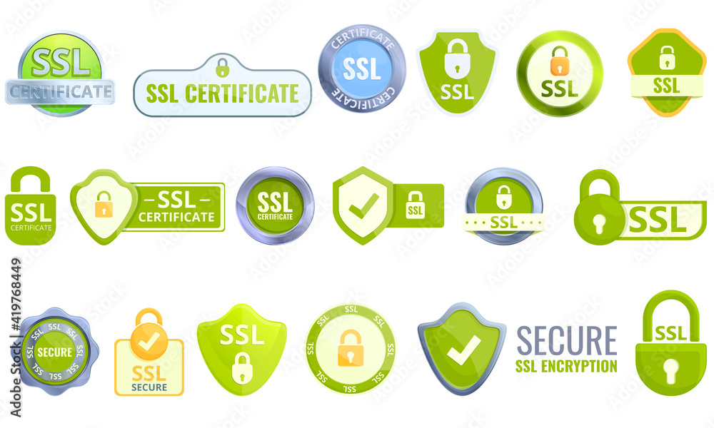 SSL certificate icons set. Cartoon set of SSL certificate vector icons ...
