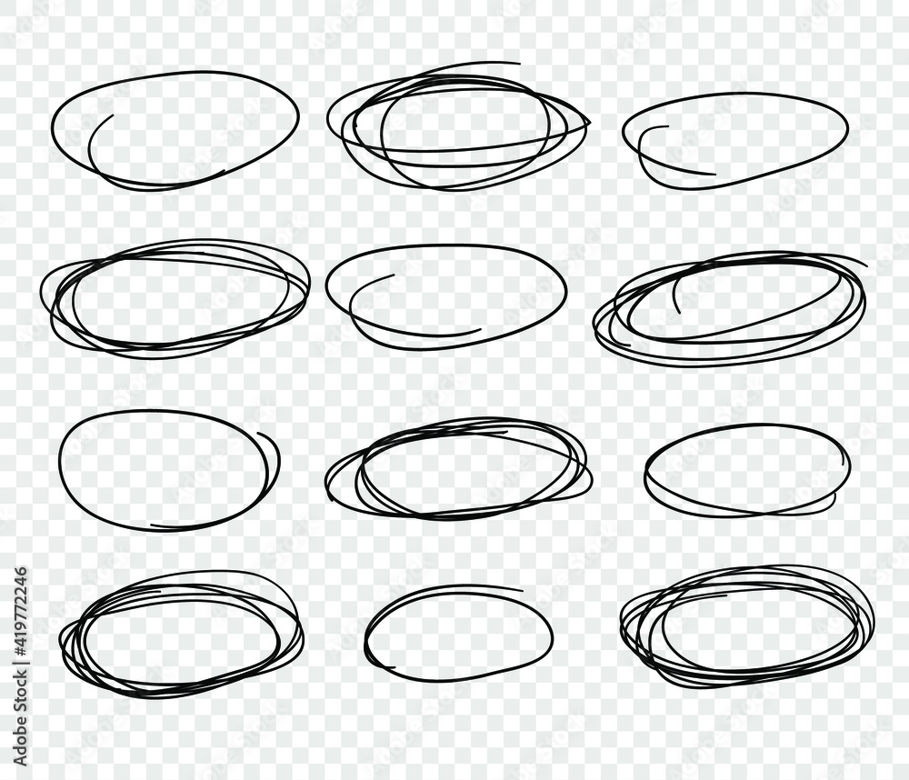 Hand drawn set of objects for design use. Black Vector doodle ellipses ...