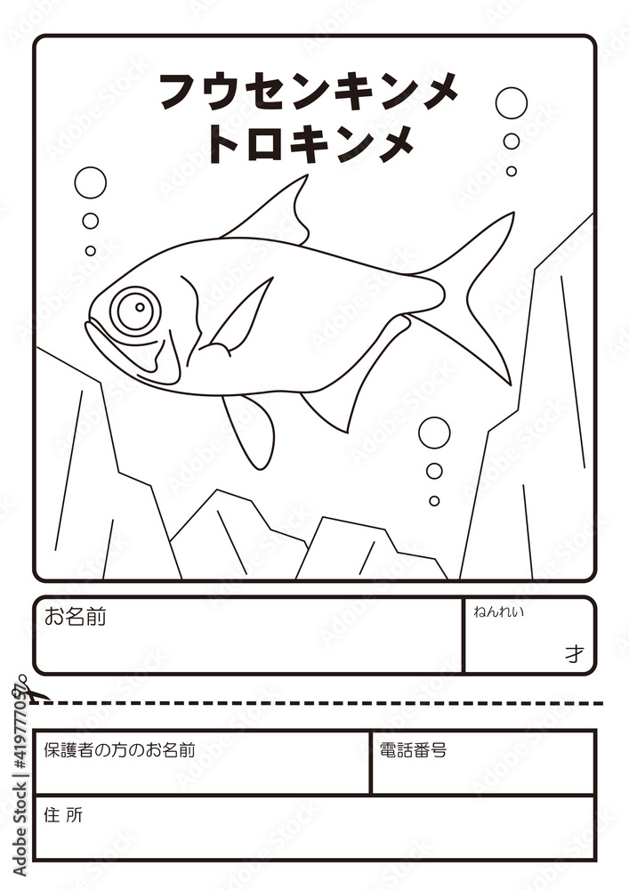 キンメダイ Beryx splendens イラスト ぬりえ 応募用紙 Kinmedai Beryx splendens ...