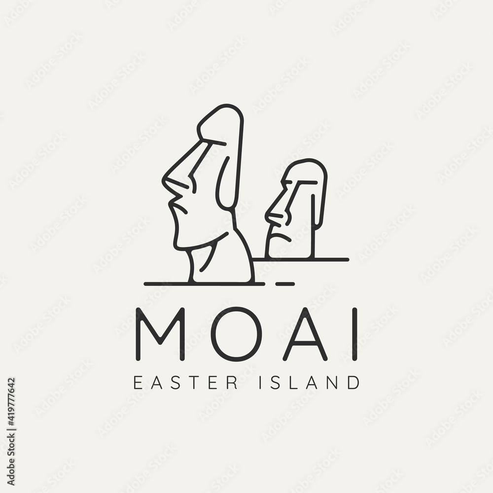 moai monument minimalist line art logo template vector illustration ...