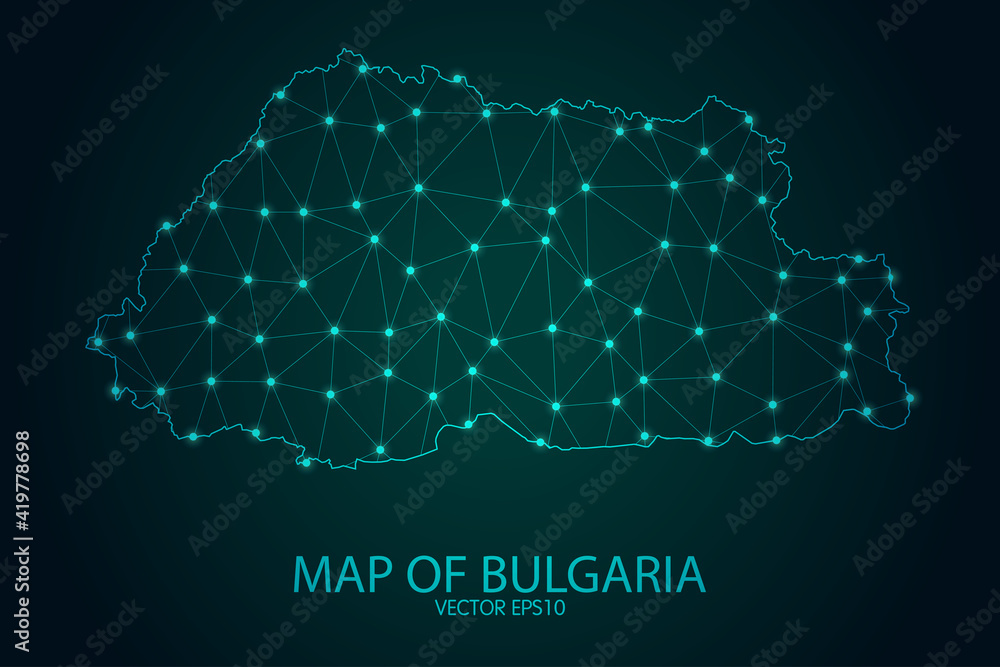 Map of Bulgaria - With glowing point and lines scales on The Dark ...