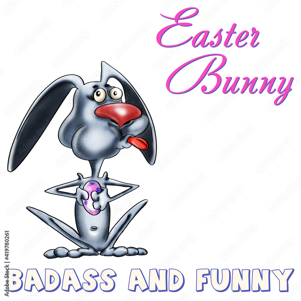 Easter Bunny Badass And Funny. Cartoon funny character for print and ...