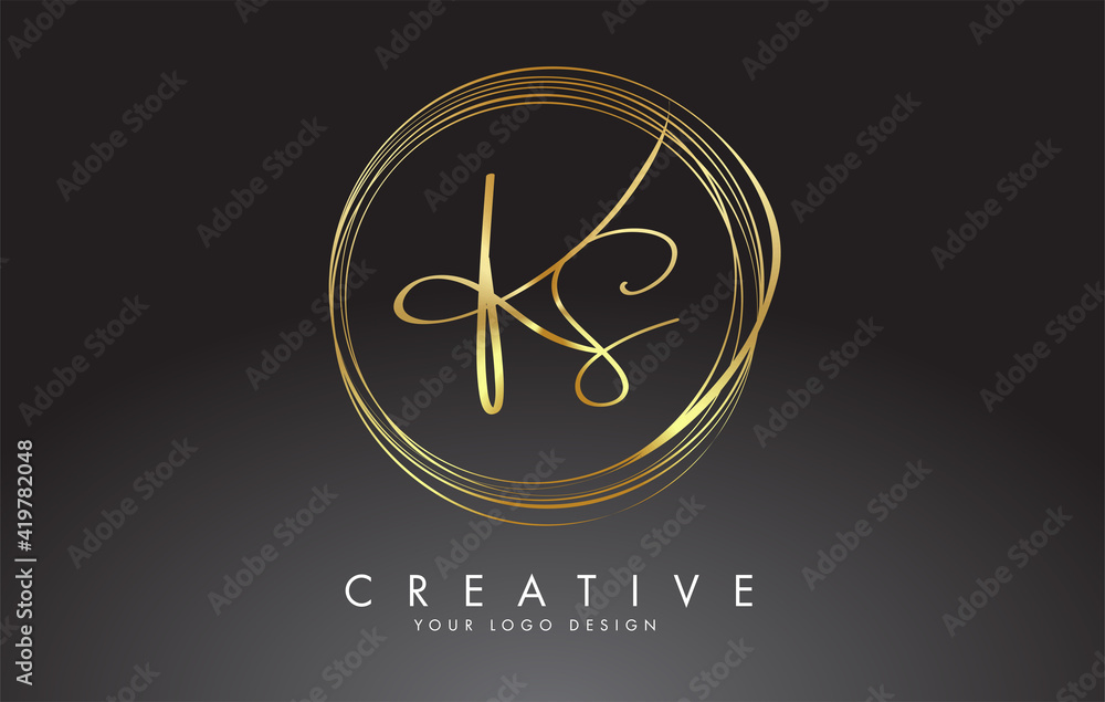 Handwritten KS K S Golden Letters Logo with a minimalist design. KS ...