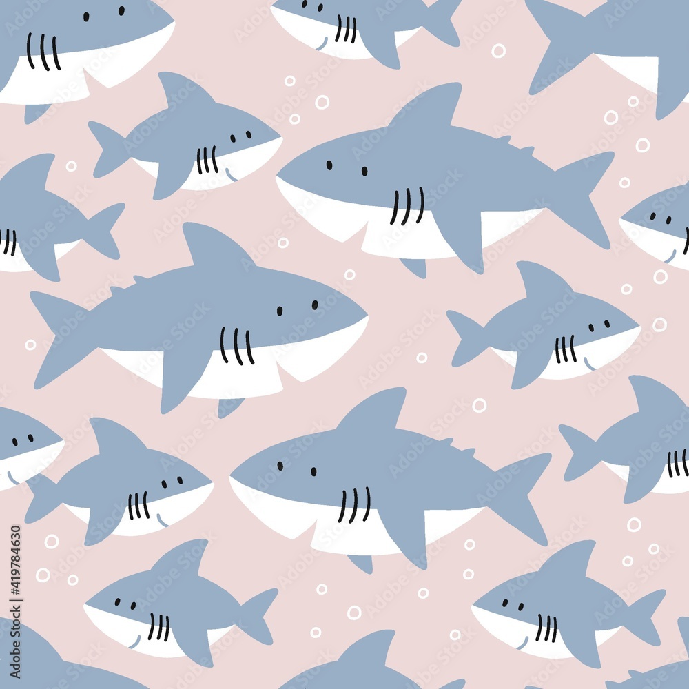 Cute cartoon shark - vector illustration. Seamless pattern - Shark mom ...