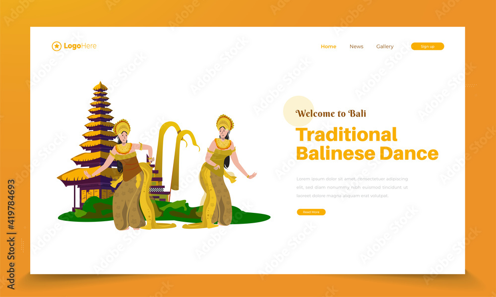 Two dancer of traditional Balinese dance illustration for greetings ...