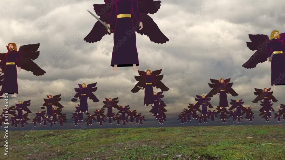 army of evil angels coming down to earth 3d rendering Stock Video ...