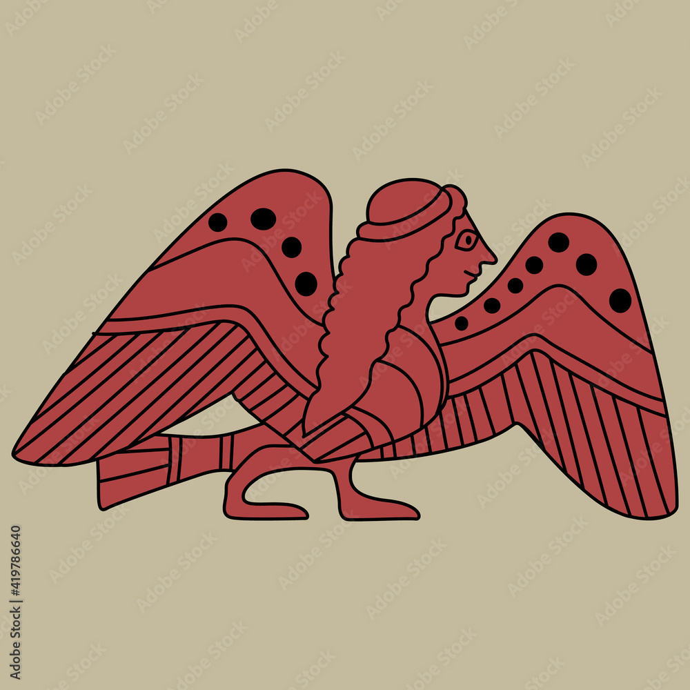 Funny ancient Greek Siren or Harpy. Half bird half woman. Fantastic ...