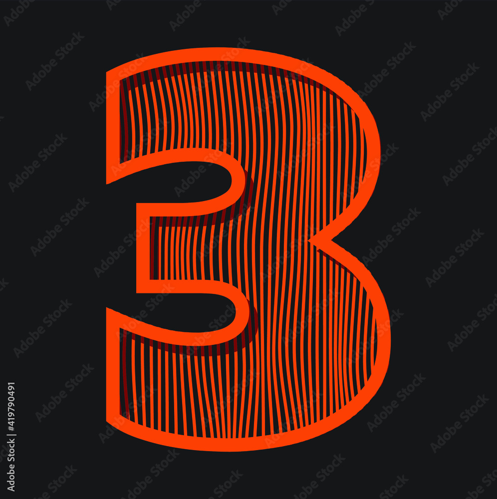 number Three written in a 3D style with stripes for display Stock ...