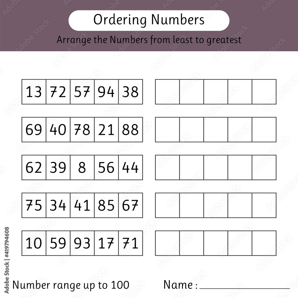 Ordering numbers worksheet. Number range up to 100. Arrange the numbers ...