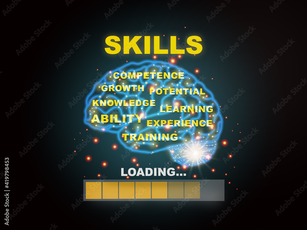 Skills loading with brain modern technology machine learning background ...