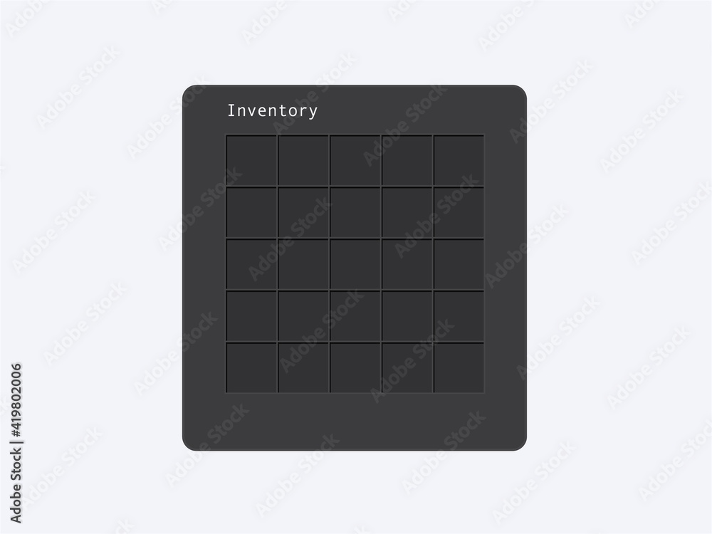 Frame with cells inventory for mobile games template. User interface of RPG application for ...