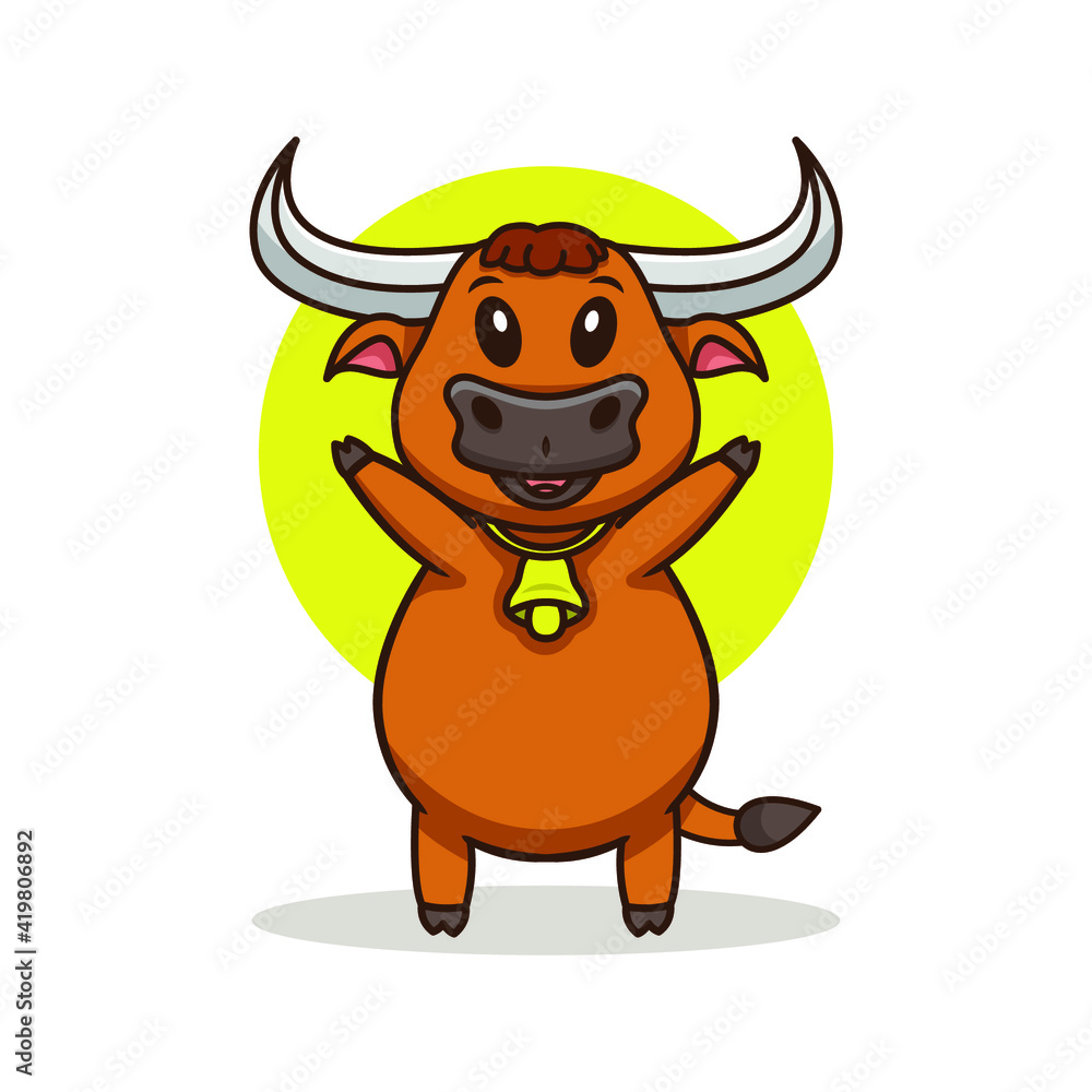 Cute Happy Bull Cartoon Illustration Stock Vector | Adobe Stock