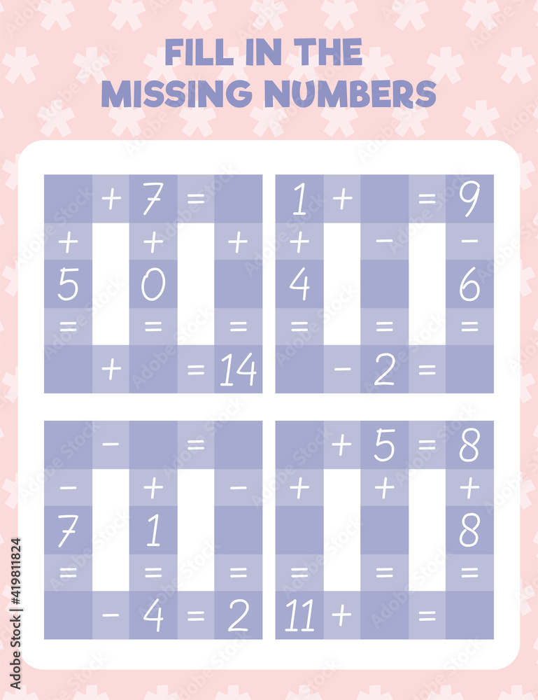 Vetor de Math worksheet practice print page. Fill in the missing ...
