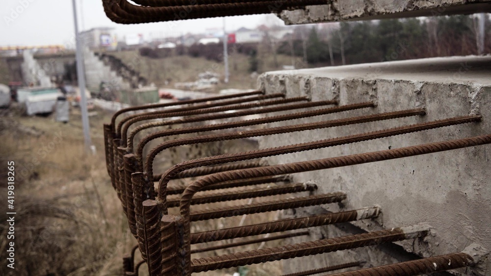 concrete slabs on the road, bridge. Road repair, construction, bridge ...