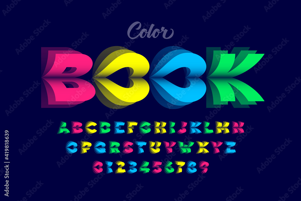Color book pages style font, typography design, alphabet letters and ...