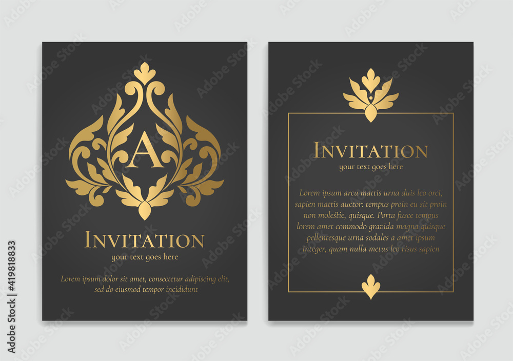 Black and gold vector greeting card with luxury frame template. Great ...