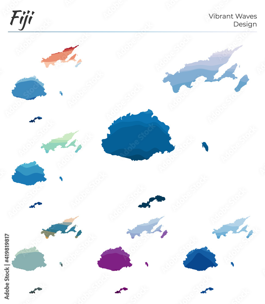 Set of vector maps of Fiji. Vibrant waves design. Bright map of country ...